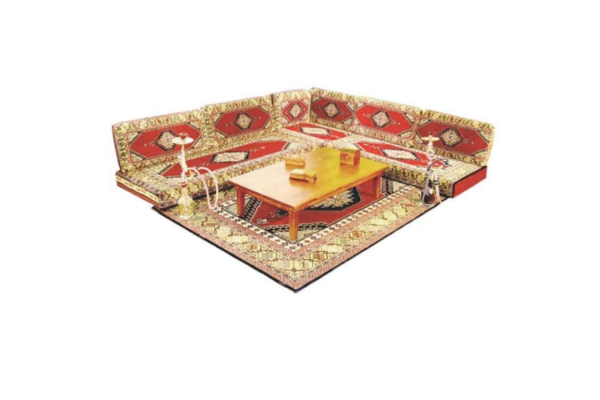 Klasik Şark Minderli Oturma Köşesi Sediri Halı Kilim Desenli Kumaşlı ...